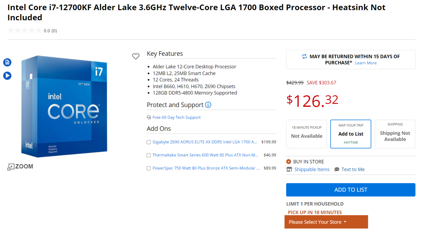 Intel 12th Gen CPUs Get Crazy Price Discounts: Core i7-12700KF For $126 ...